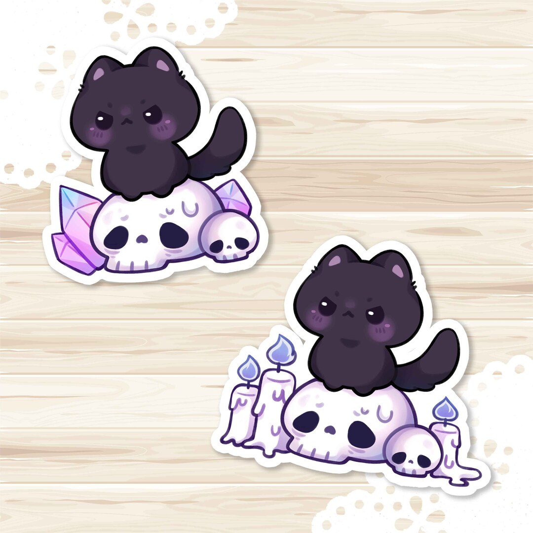 Skull Kitty Sticker | Halloween Sticker | Creepy Cute Sticker | Cute ...