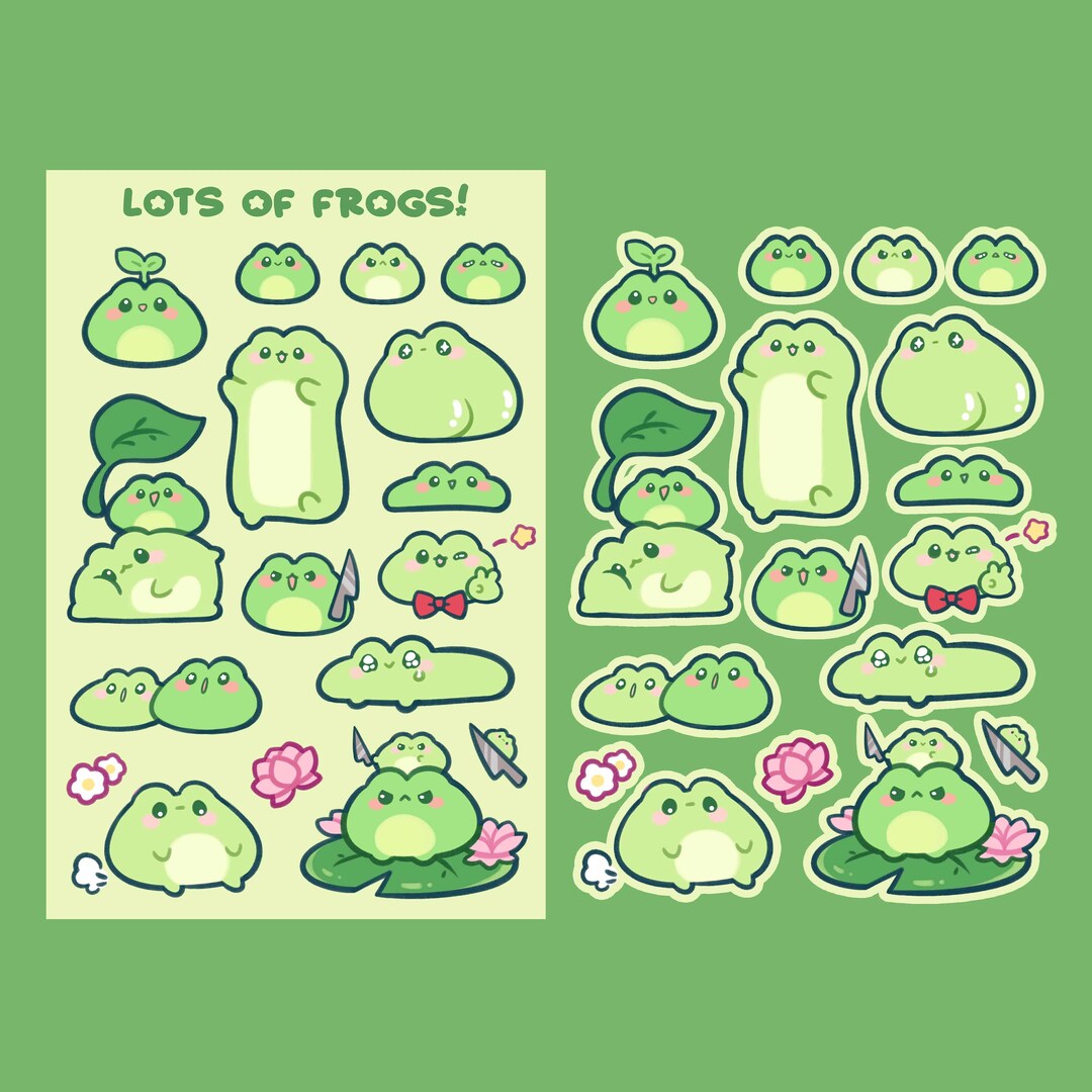 Frogs Waterproof Sticker Sheet | Kawaii Chibi Art Farm Animals | Cute ...