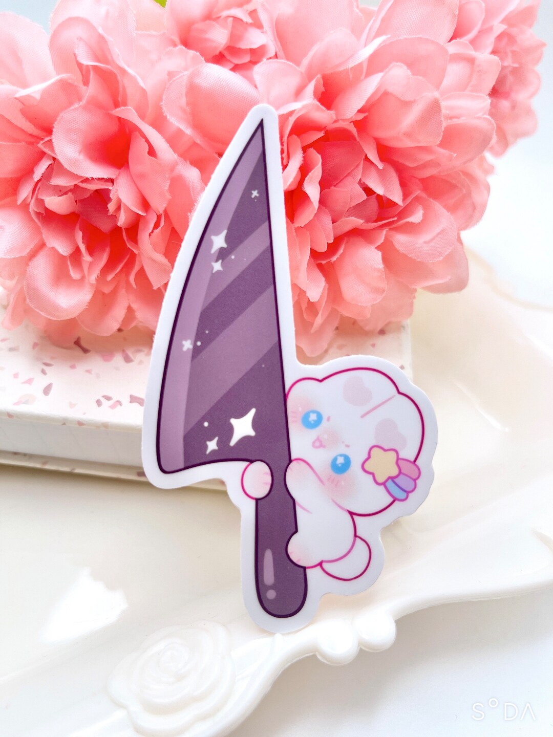 Stabby Bunny Waterproof Sticker | Cute Chibi Art Rabbit Animal Cartoon ...