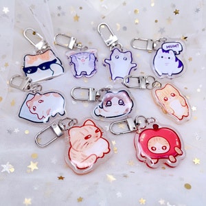 Meme Cats Glitter Mini Keychains | Cute Chibi Art Pet Kitty Calico ...