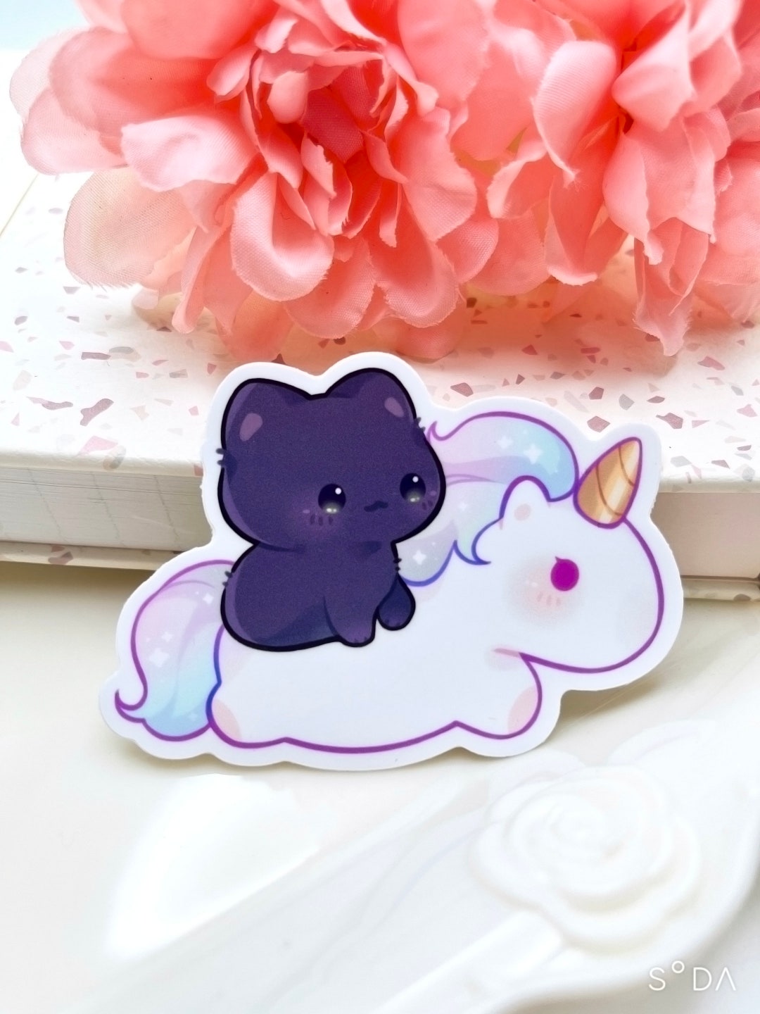 Unicorn Cat Waterproof Vinyl Sticker | Kawaii Chibi Art Kitten Animal ...
