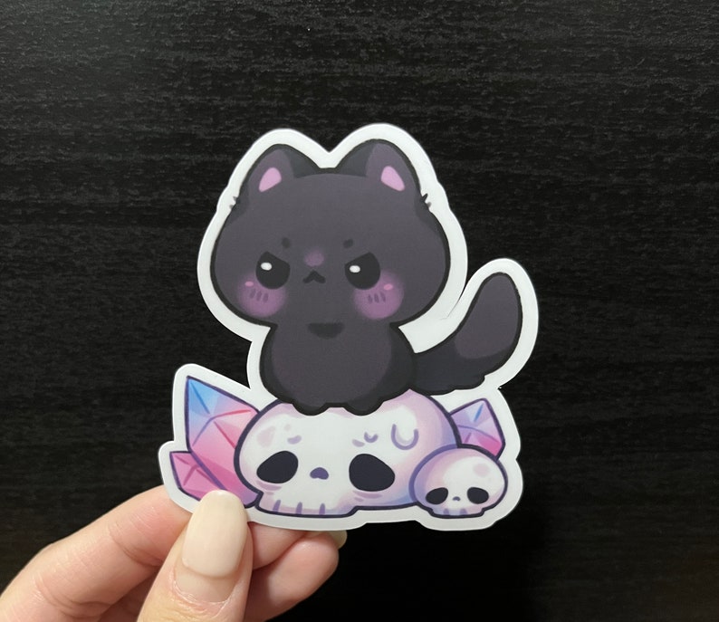 Skull Kitty Sticker Halloween Sticker Creepy Cute Sticker - Etsy