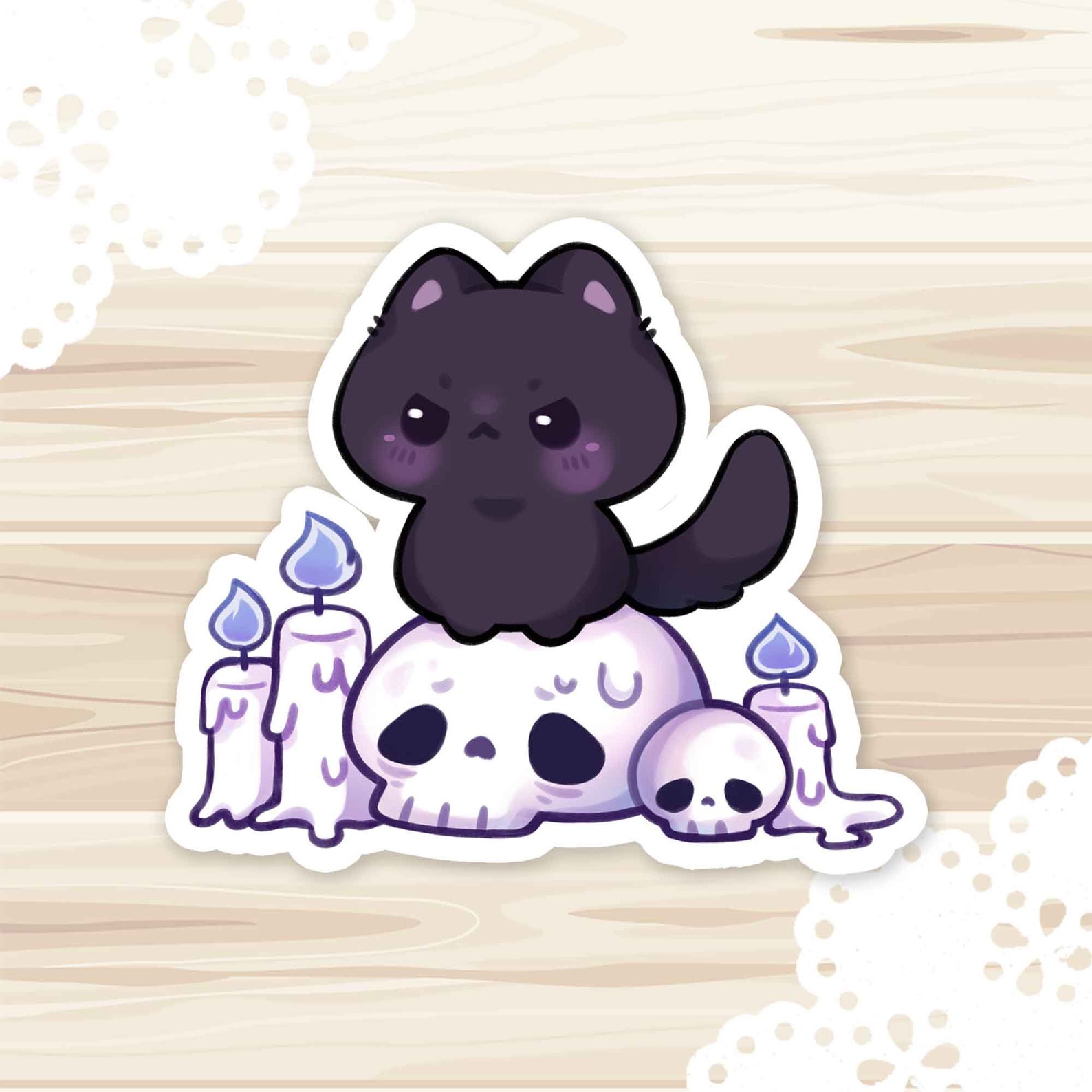 Skull Kitty Sticker Halloween Sticker Creepy Cute Sticker - Etsy