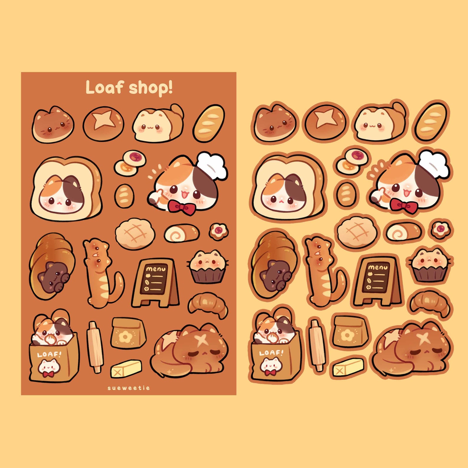 Loaf Shop Waterproof Sticker Sheet | Kawaii Chibi Art Kitten | Cute ...