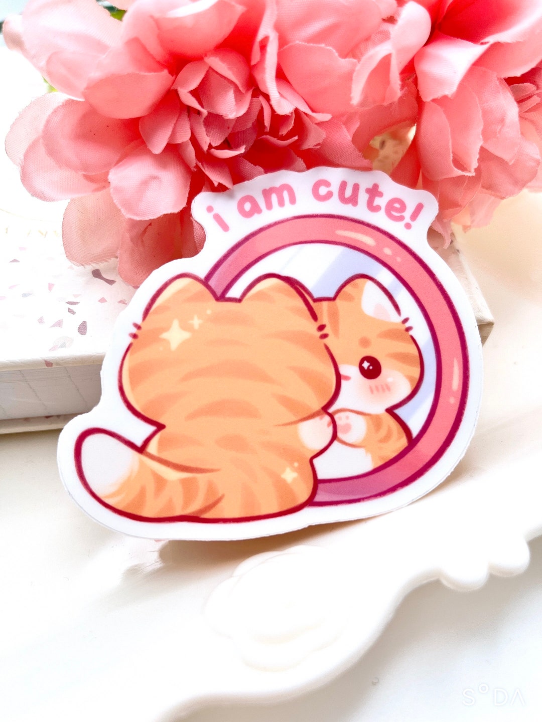 I Am Cute! Cat Waterproof Vinyl Sticker | Affirmation | Cute Chibi Art ...