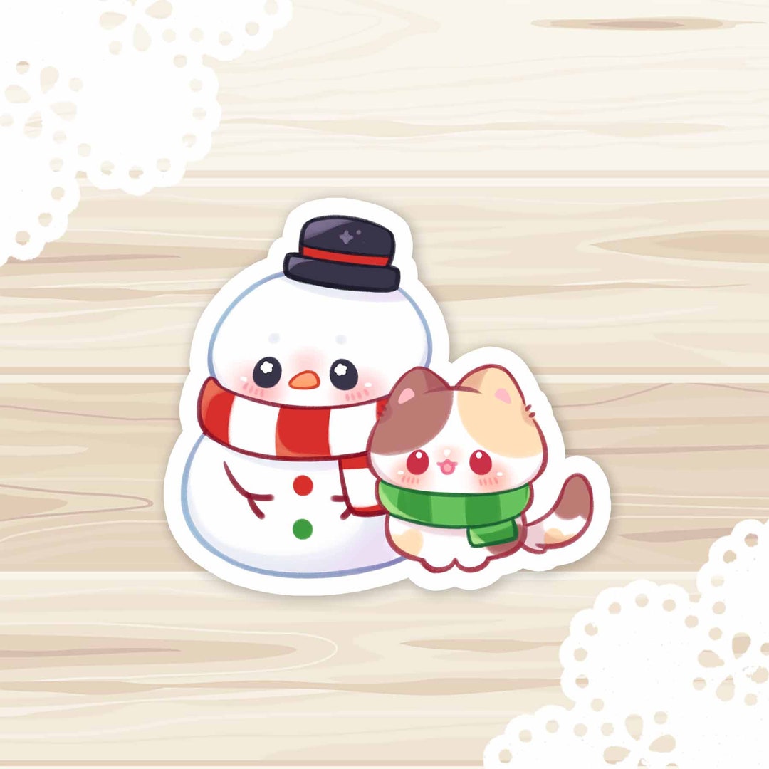 Snowman Kitty Friends Die Cut Sticker Cute Cat Sticker - Etsy