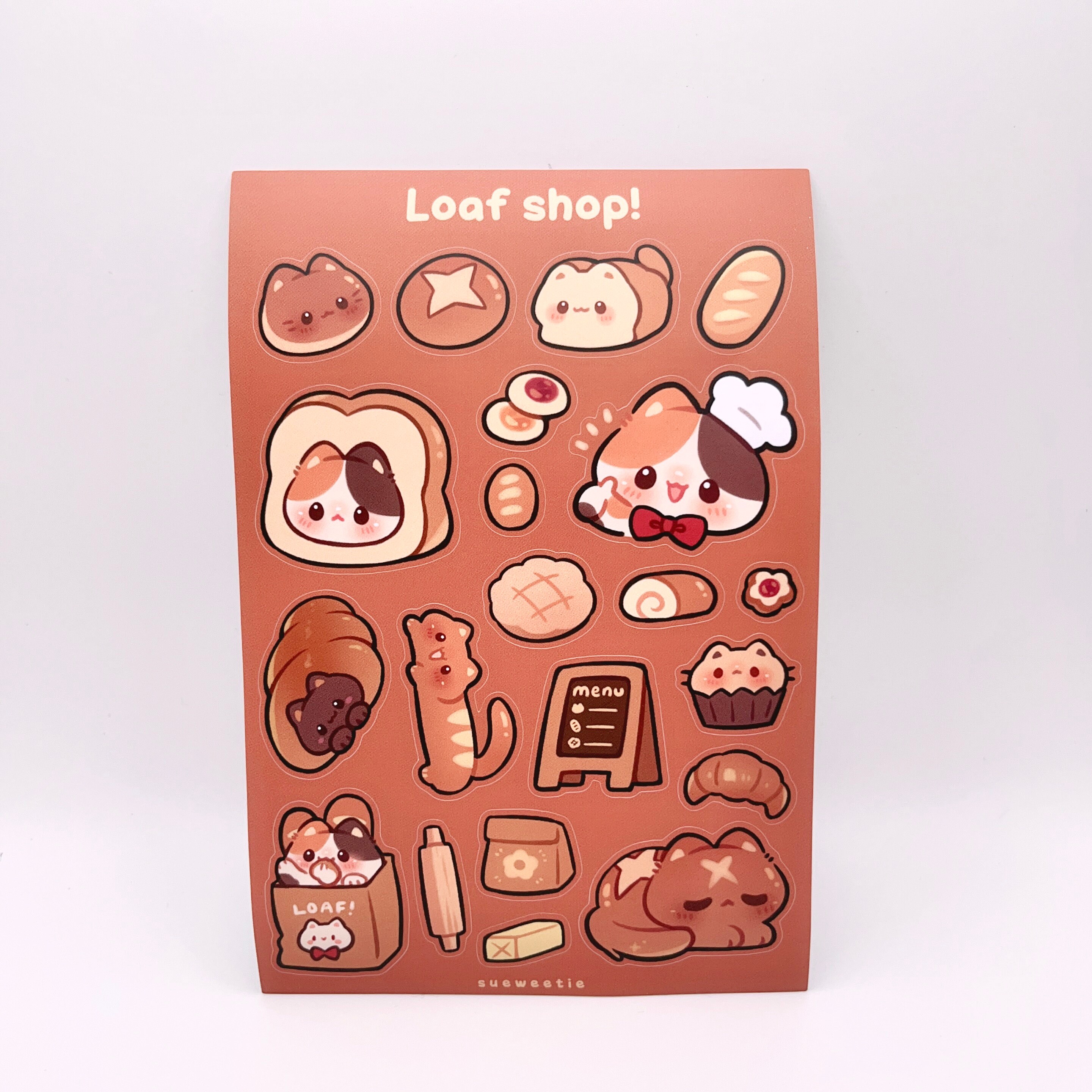 Loaf Shop Waterproof Sticker Sheet | Kawaii Chibi Art Kitten | Cute ...