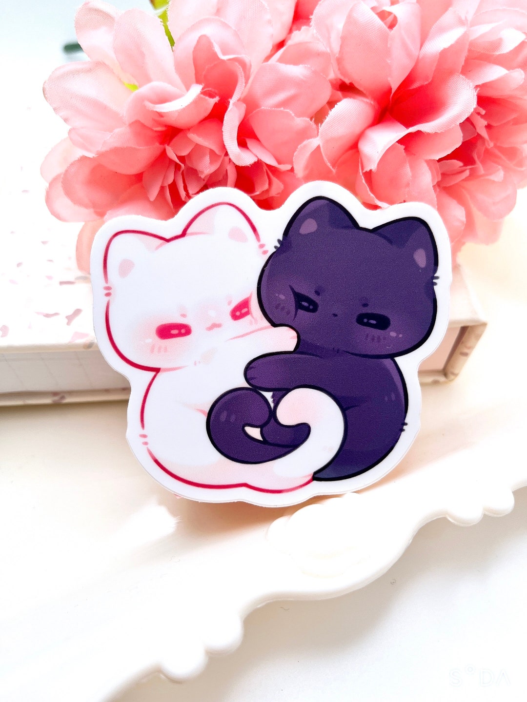 Cat Hugs Waterproof Vinyl Sticker | Kawaii Chibi Art Kitten Animal ...