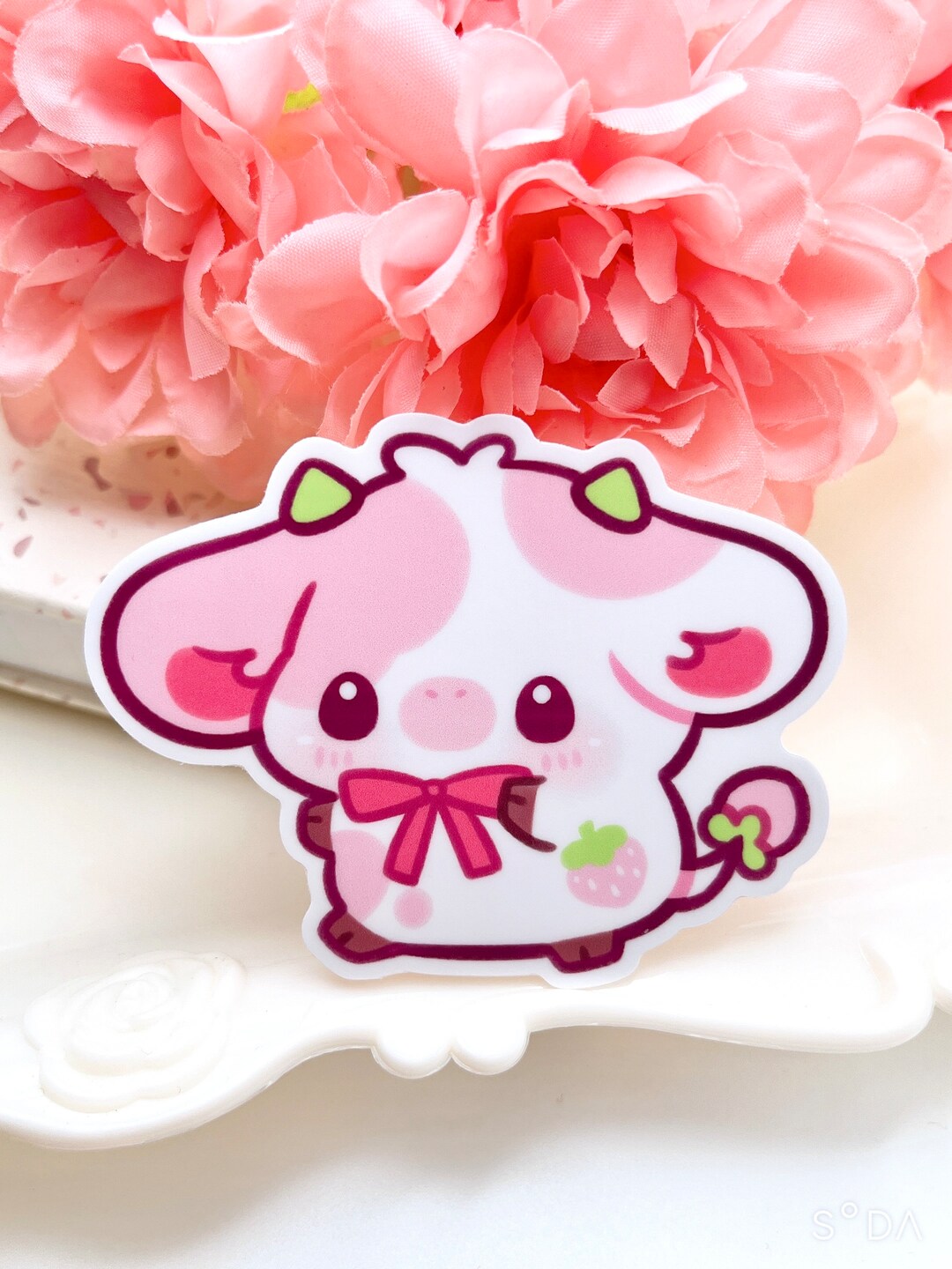 Strawberry Cow Waterproof Vinyl Sticker | Kawaii Chibi Art Petting Zoo ...