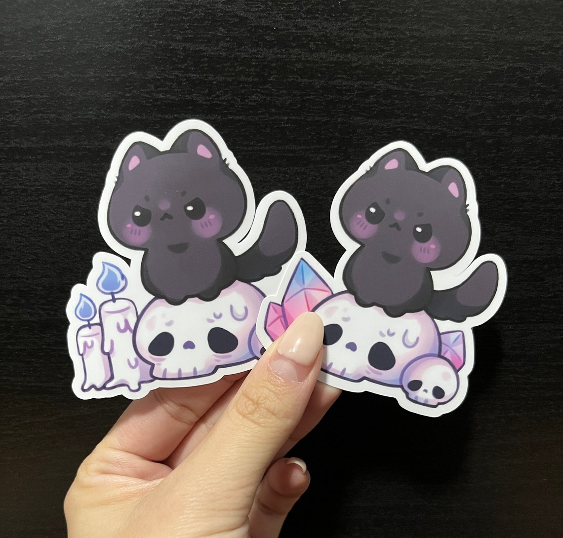 Skull Kitty Sticker Halloween Sticker Creepy Cute Sticker - Etsy