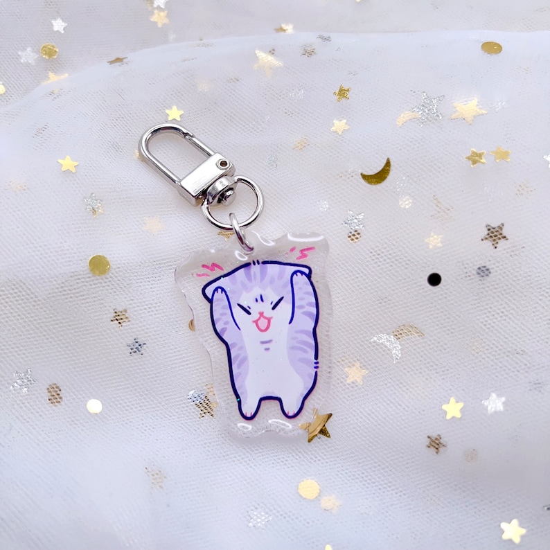 Meme Cats Glitter Mini Keychains | Cute Chibi Art Pet Kitty Calico ...