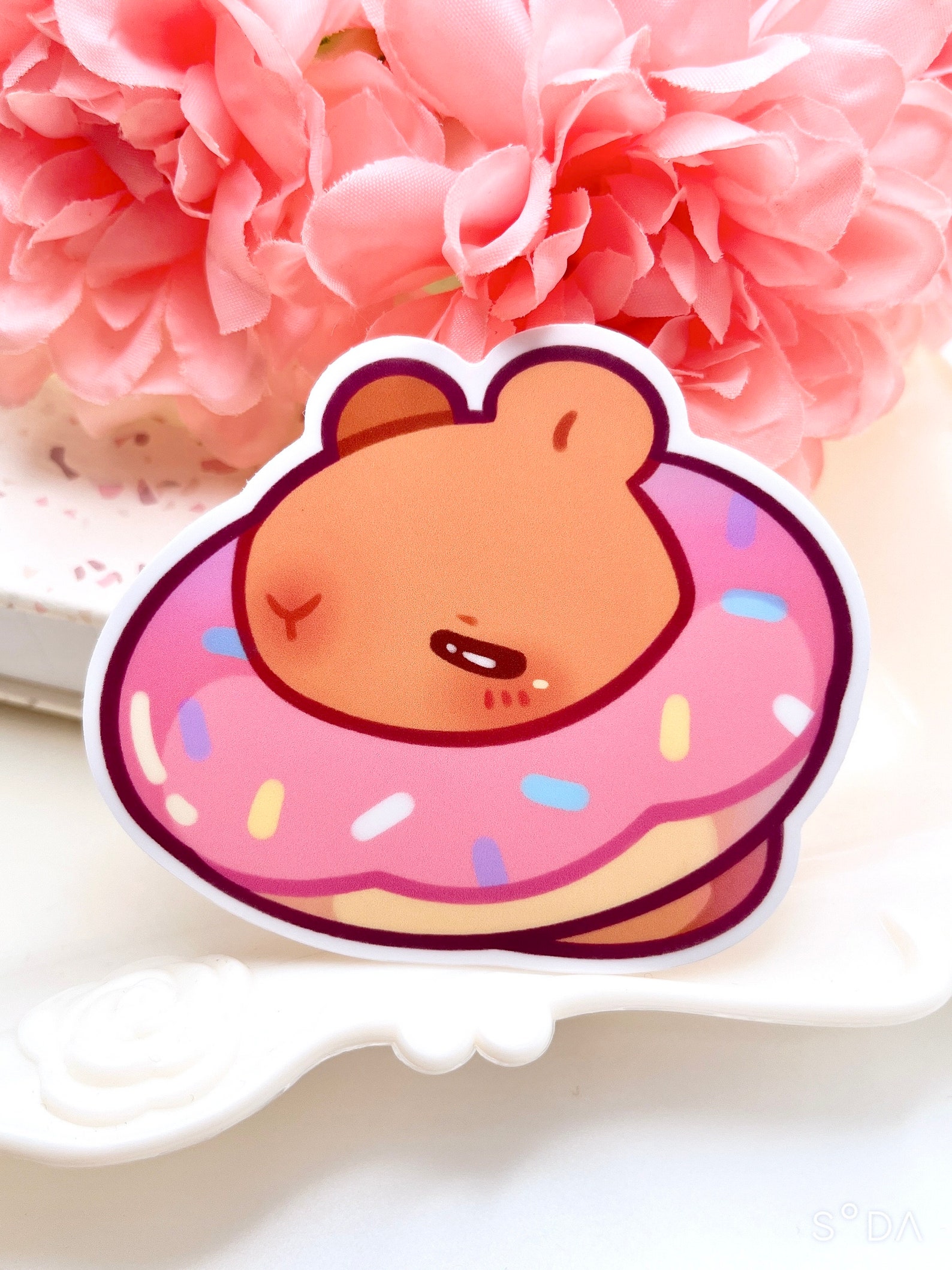 Donut Capybara Waterproof Sticker Sheet | Kawaii Chibi Art Rodent ...