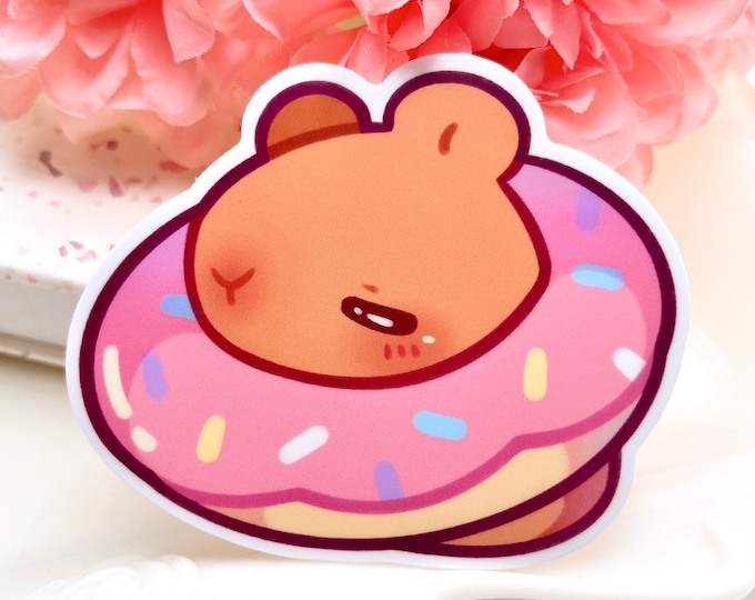 Donut Capybara Waterproof Sticker Sheet Kawaii Chibi Art Rodent Animal ...