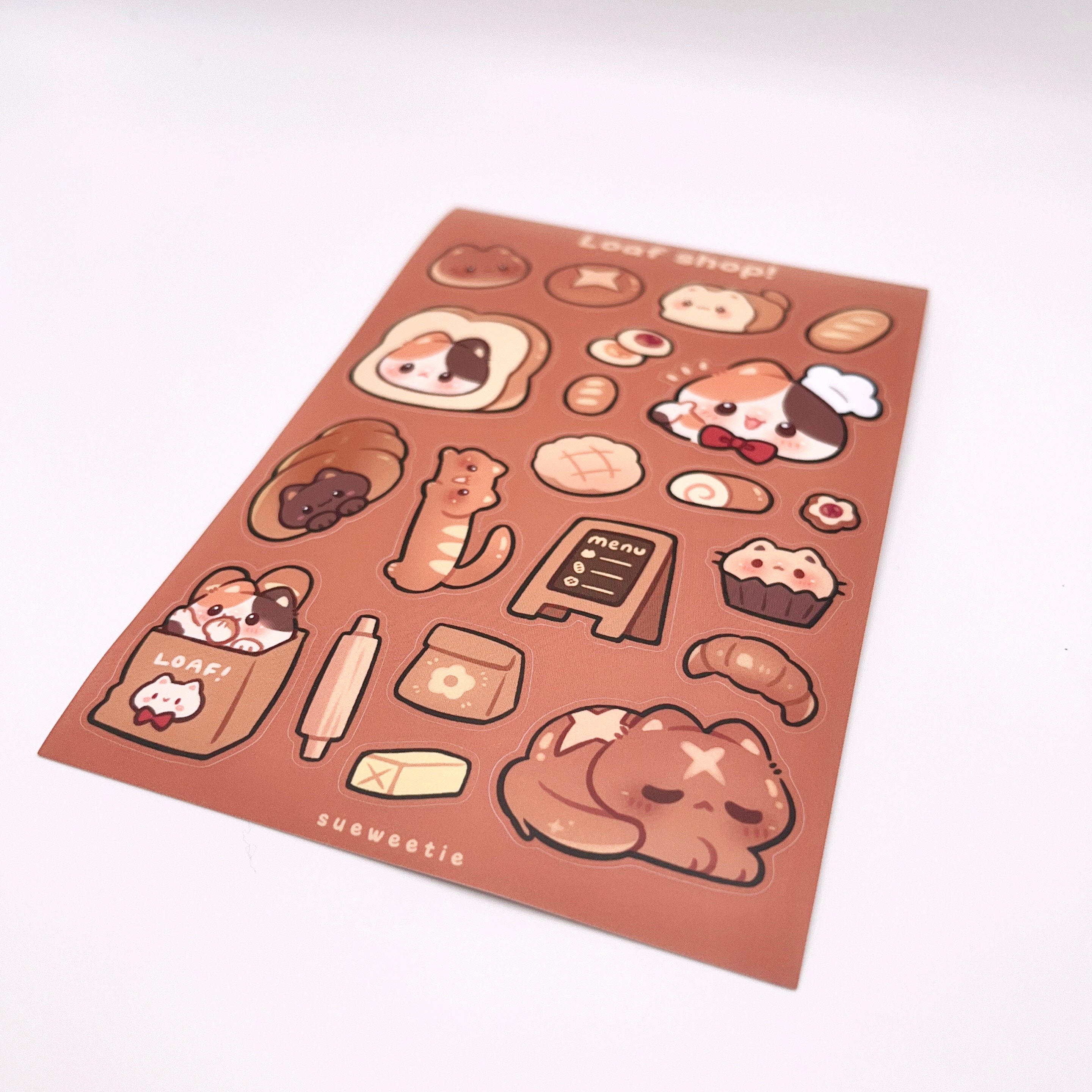 Loaf Shop Waterproof Sticker Sheet | Kawaii Chibi Art Kitten | Cute ...