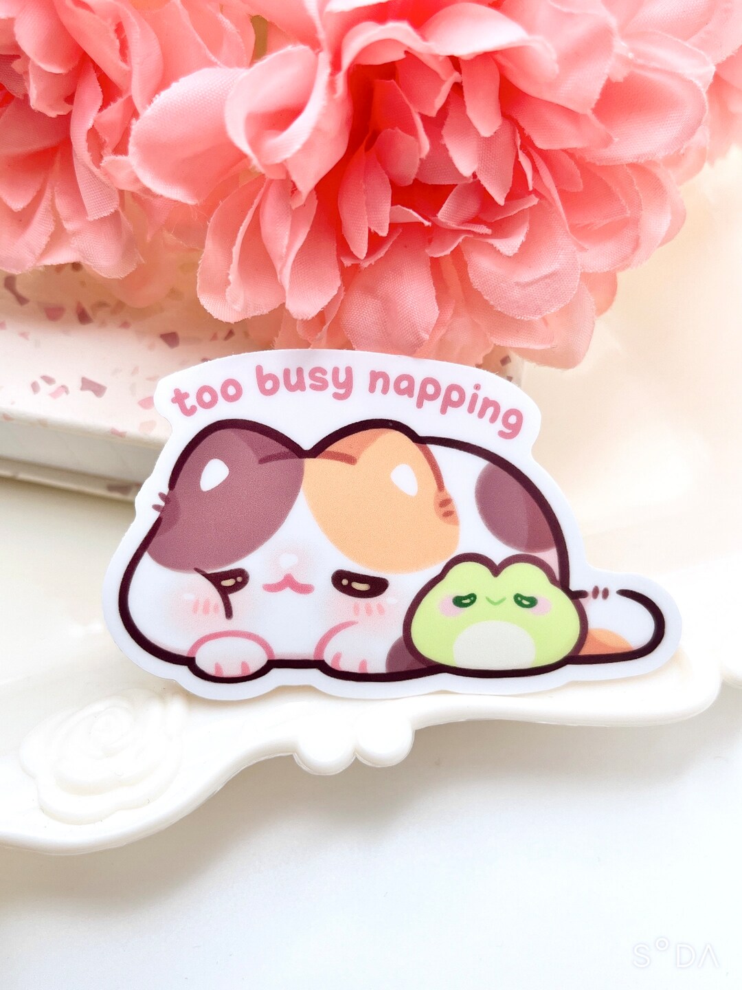 Napping Cat Waterproof Vinyl Sticker | Kawaii Chibi Art Kitten Animal ...
