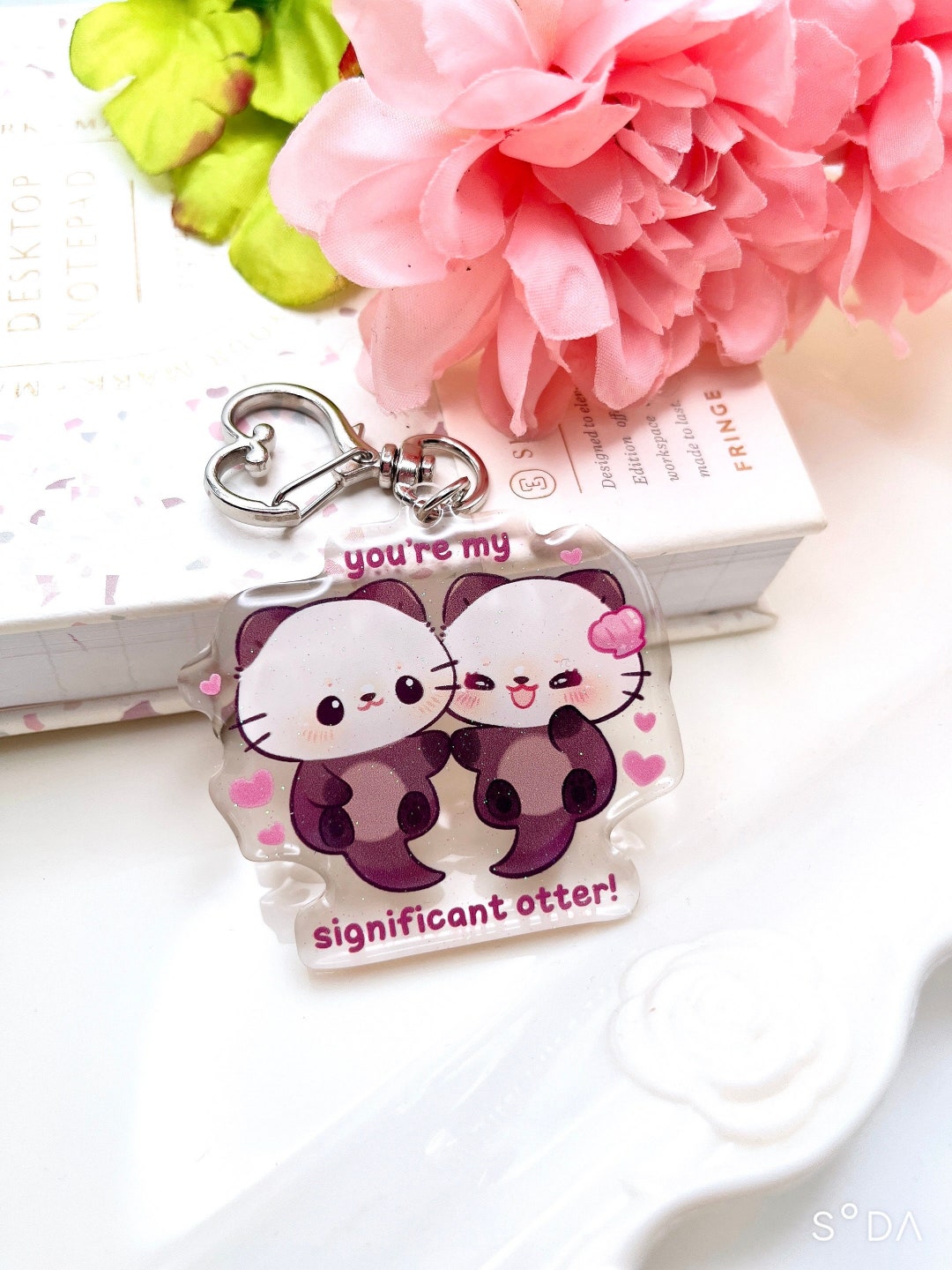 Cute Sea Otters Glitter Keychain | Kawaii Chibi Art Marine Animal | Zoo ...