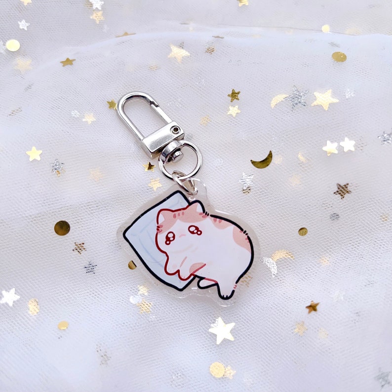 Meme Cats Glitter Mini Keychains | Cute Chibi Art Pet Kitty Calico ...