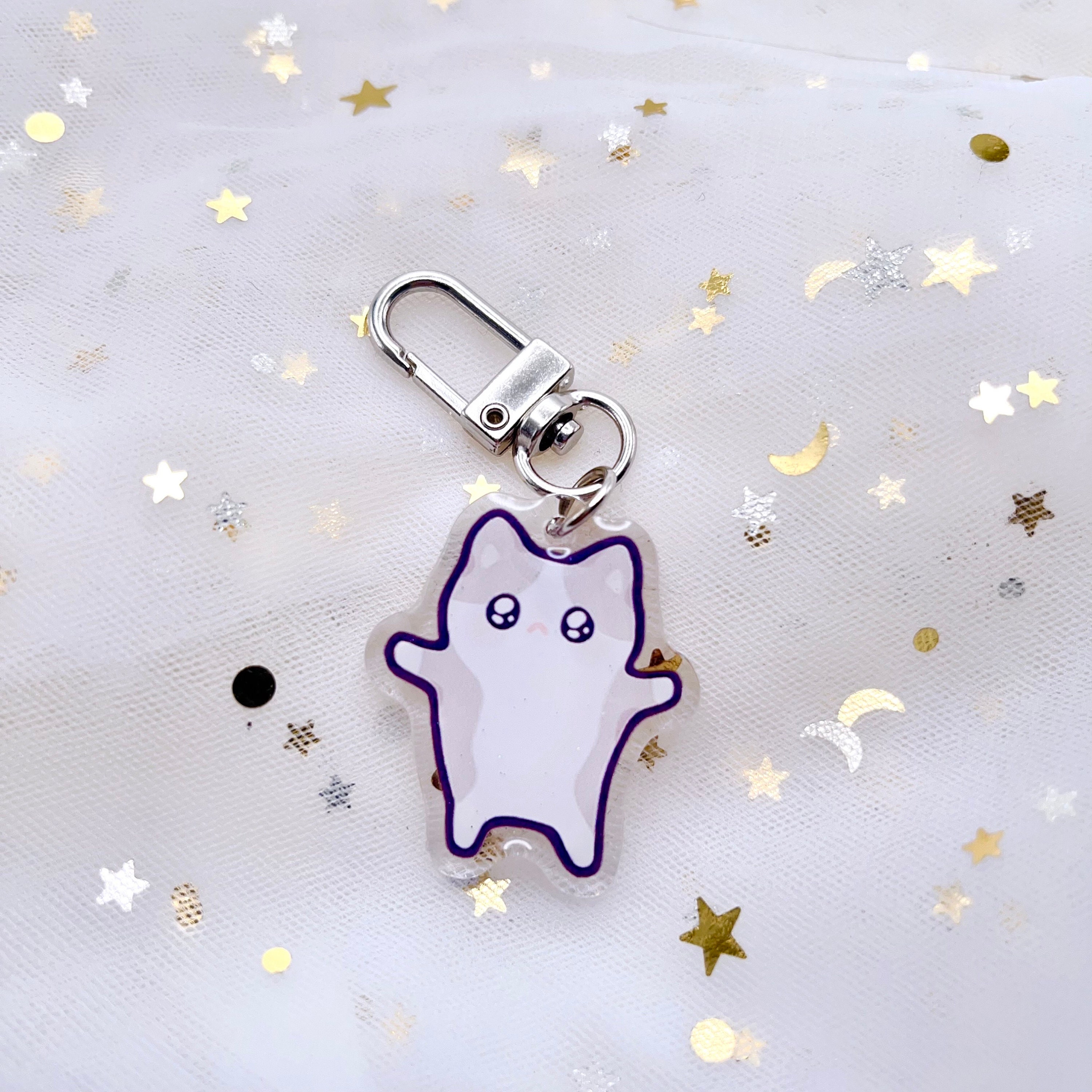 Meme Cats Glitter Mini Keychains | Cute Chibi Art Pet Kitty Calico ...