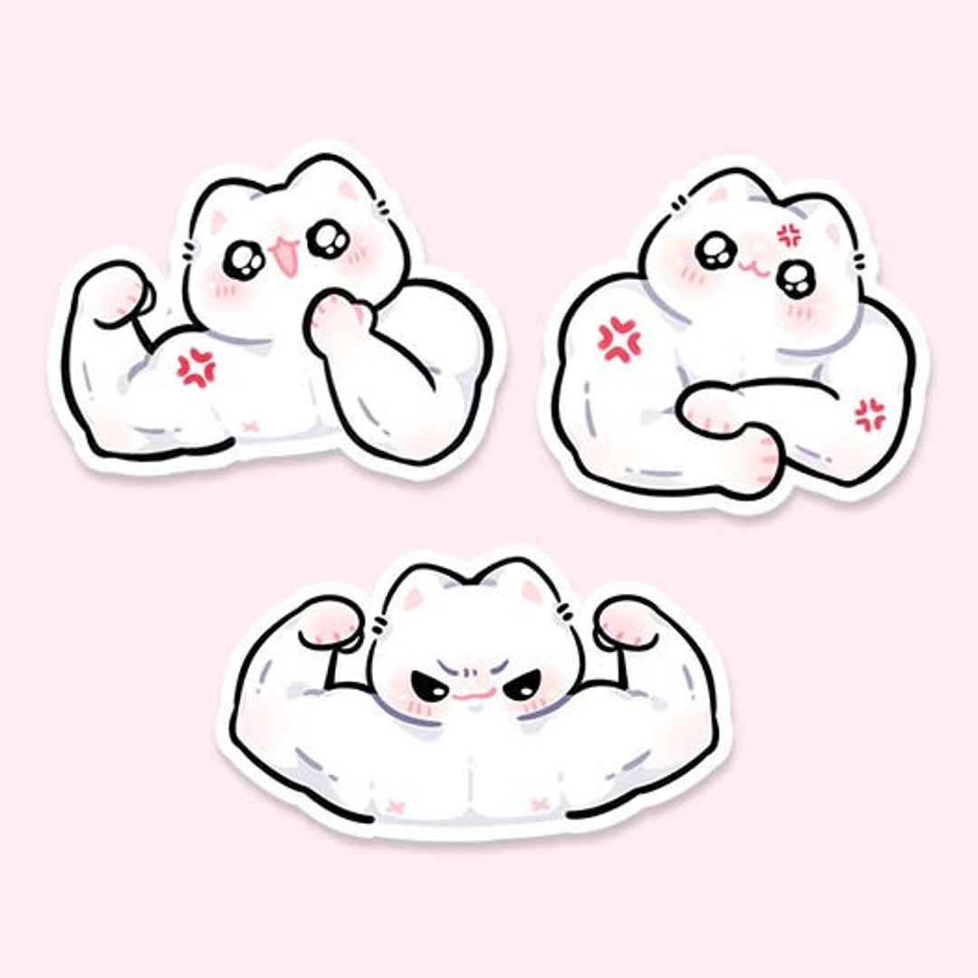 Stronk Buff Cats Waterproof Vinyl Sticker | Gym Motivation Cute Chibi ...