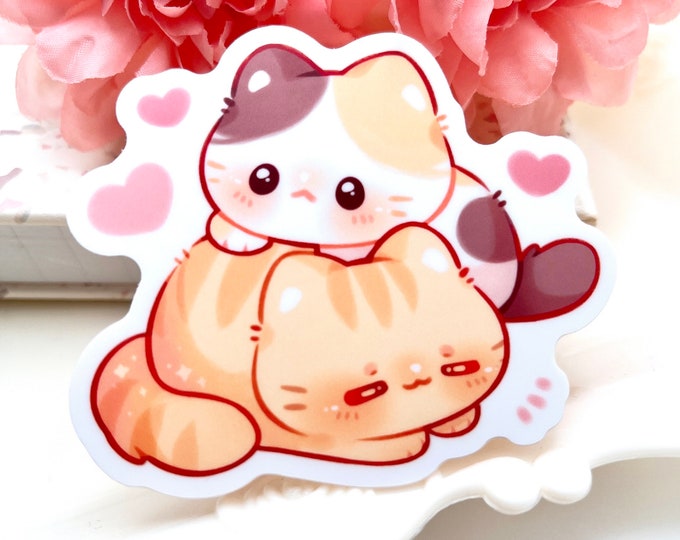Cute Cats Waterproof Vinyl Sticker Kawaii Chibi Art Kitten Animal ...
