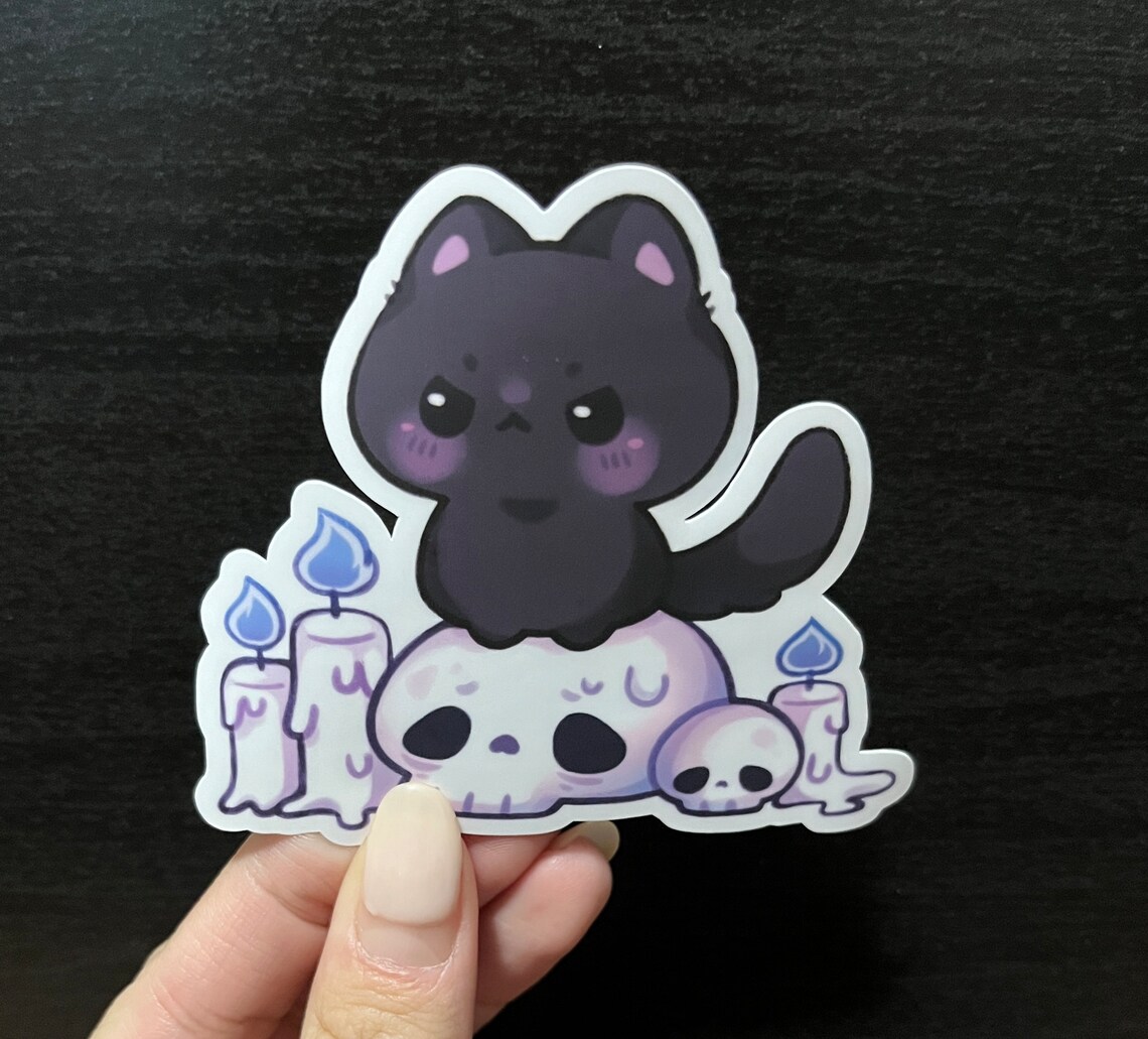 Skull Kitty Sticker | Halloween Sticker | Creepy Cute Sticker | Cute ...