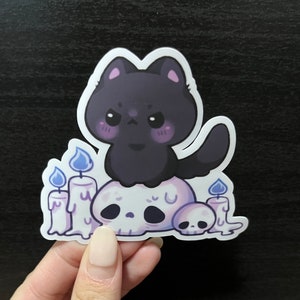 Skull Kitty Sticker | Halloween Sticker | Creepy Cute Sticker | Cute ...