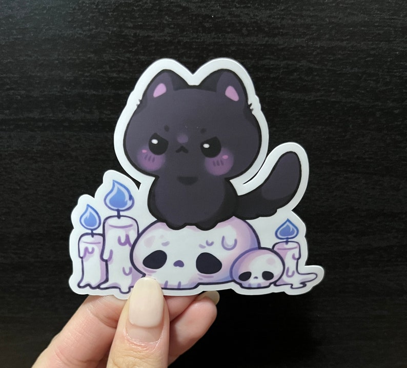 Skull Kitty Sticker Halloween Sticker Creepy Cute Sticker - Etsy