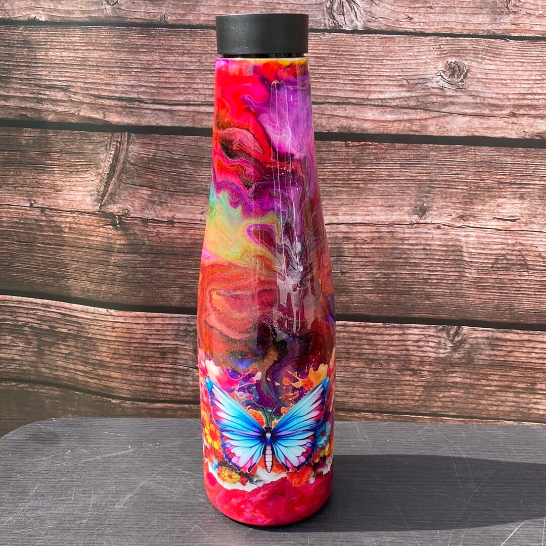 Hand Painted Pink Swirl Butterfly Stainless Steel Push Top Bottle - 30 Oz - Etsy