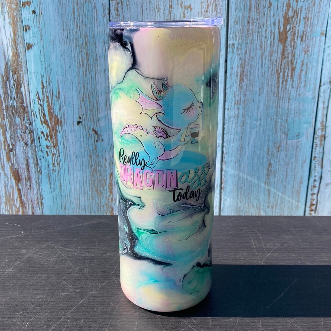 Hand Painted Pink Blue Dragon Stainless Skinny Tumbler W/sliding Lid ...