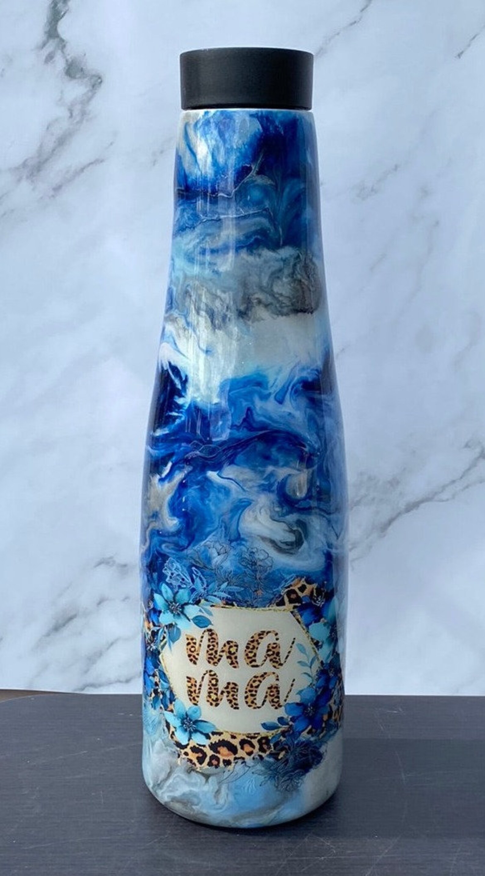 Hand Painted Blue Sky Mama Stainless Steel Push Top Bottle - 30 Oz - Etsy