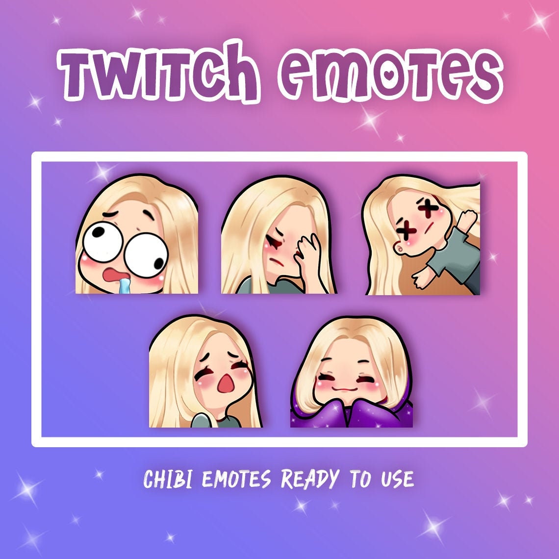 Cute Chibi Emotes / Blonde Girl / Twitch Emotes / Lost Shame - Etsy
