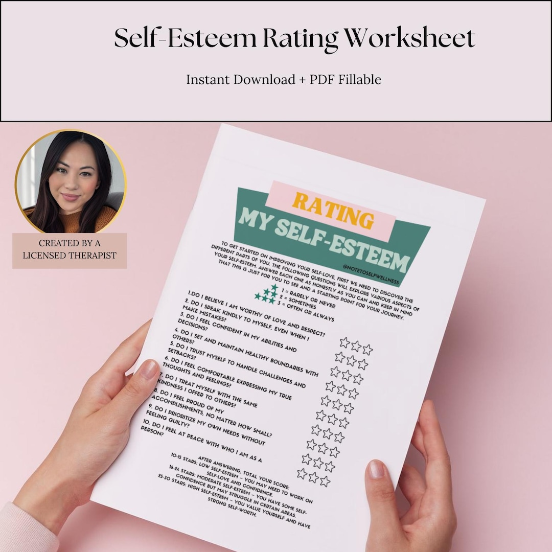Self-esteem Worksheet, Self-esteem Assessment, Mental Health, CBT, - Etsy