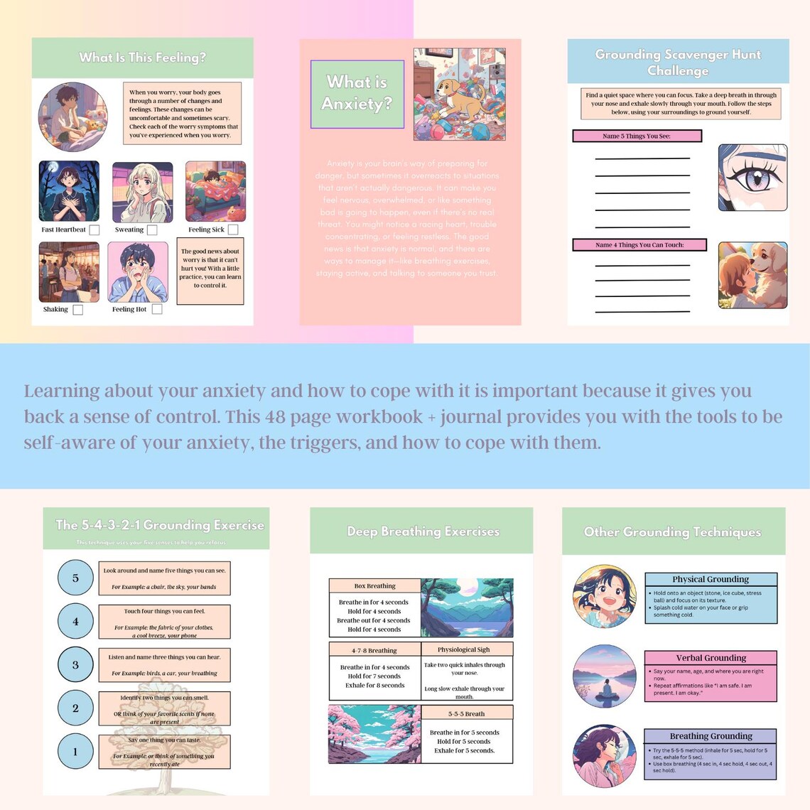 Anxiety Worksheet, Anime, Therapy Bundle, CBT, Anxiety Triggers, Mental ...