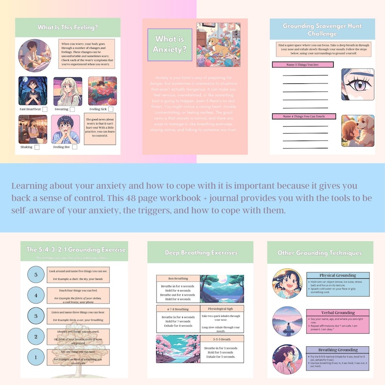 Anxiety Worksheet, Anime, Therapy Bundle, CBT, Anxiety Triggers, Mental ...