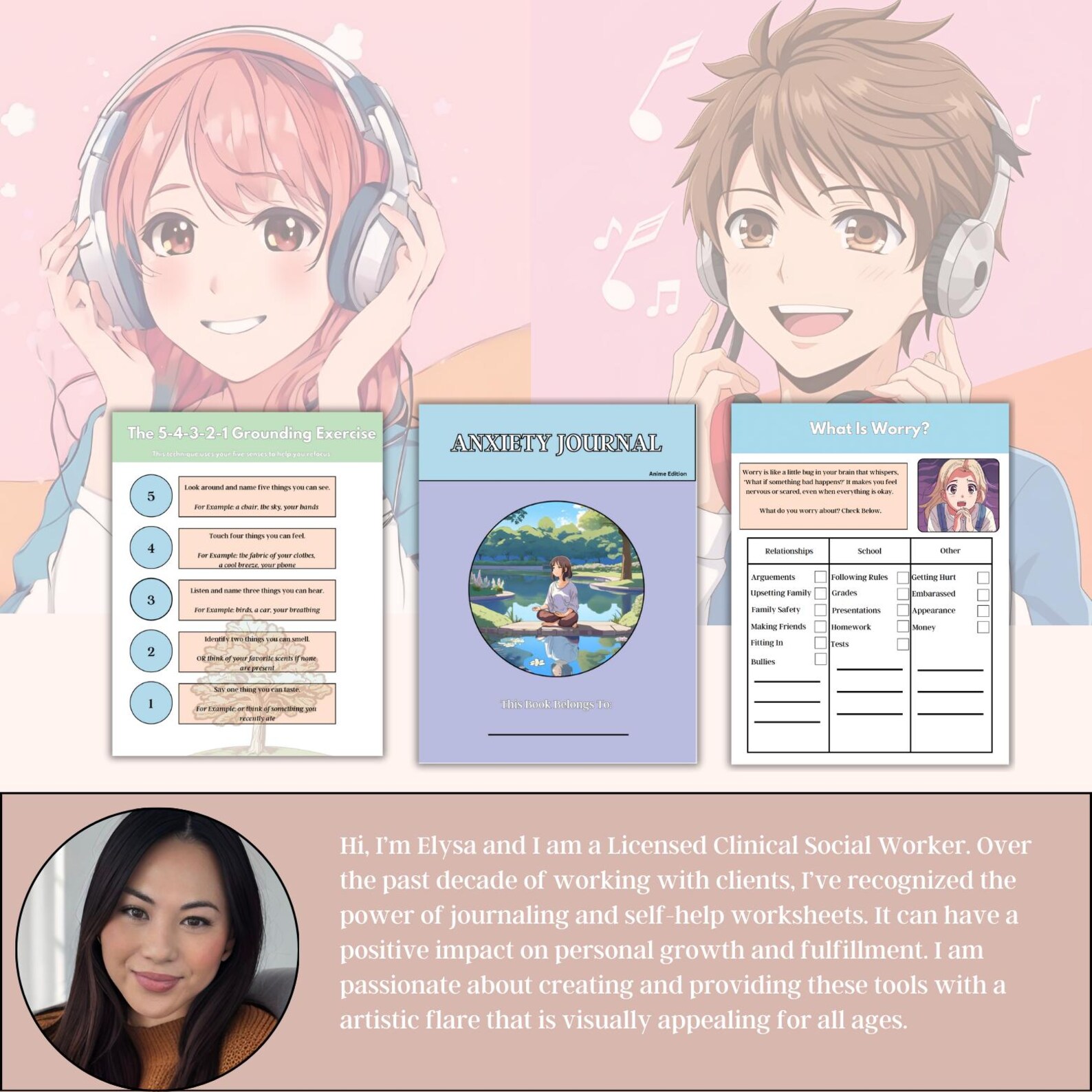 Anxiety Worksheet, Anime, Therapy Bundle, CBT, Anxiety Triggers, Mental ...