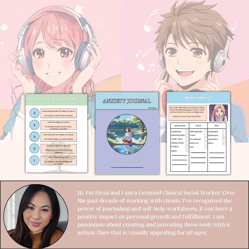 Anxiety Worksheet, Anime, Therapy Bundle, CBT, Anxiety Triggers, Mental ...