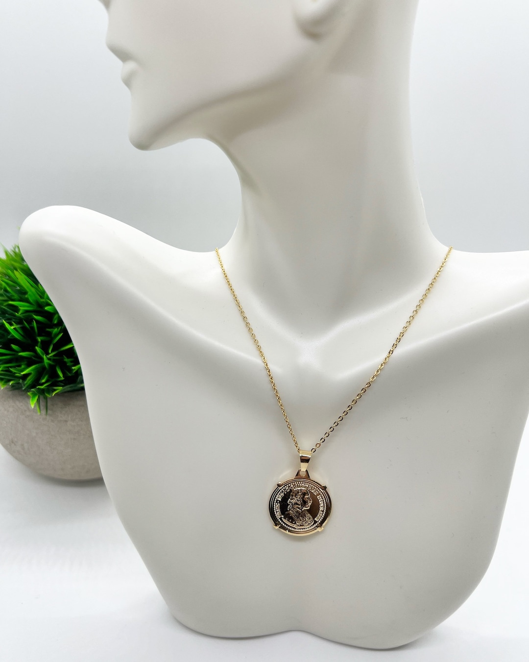 Coin Medallion Necklace, 18K Gold Filled Coin Necklace, Coin Charm ...