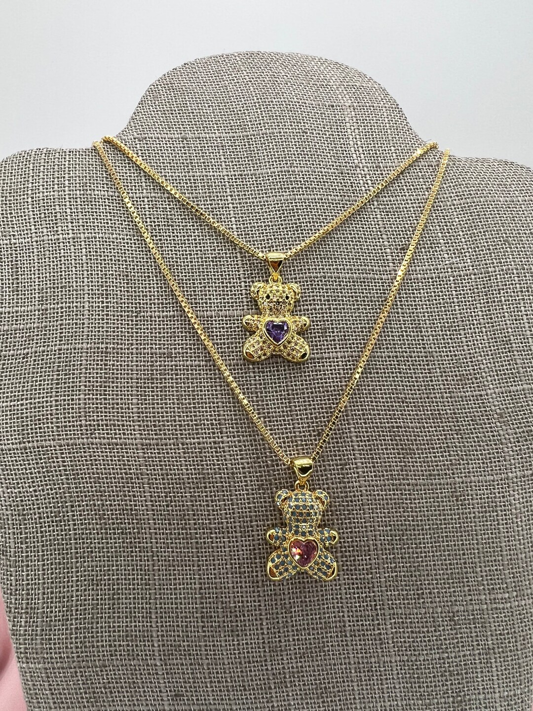 18K Gold Filled Teddy Bear Necklace – Cubic Zirconia Charm, Dainty Cute ...