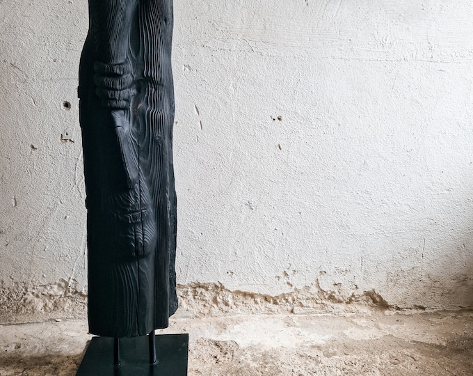 Large Wooden Black Statue, Industrial Face Statue, Dark Home Decor ...