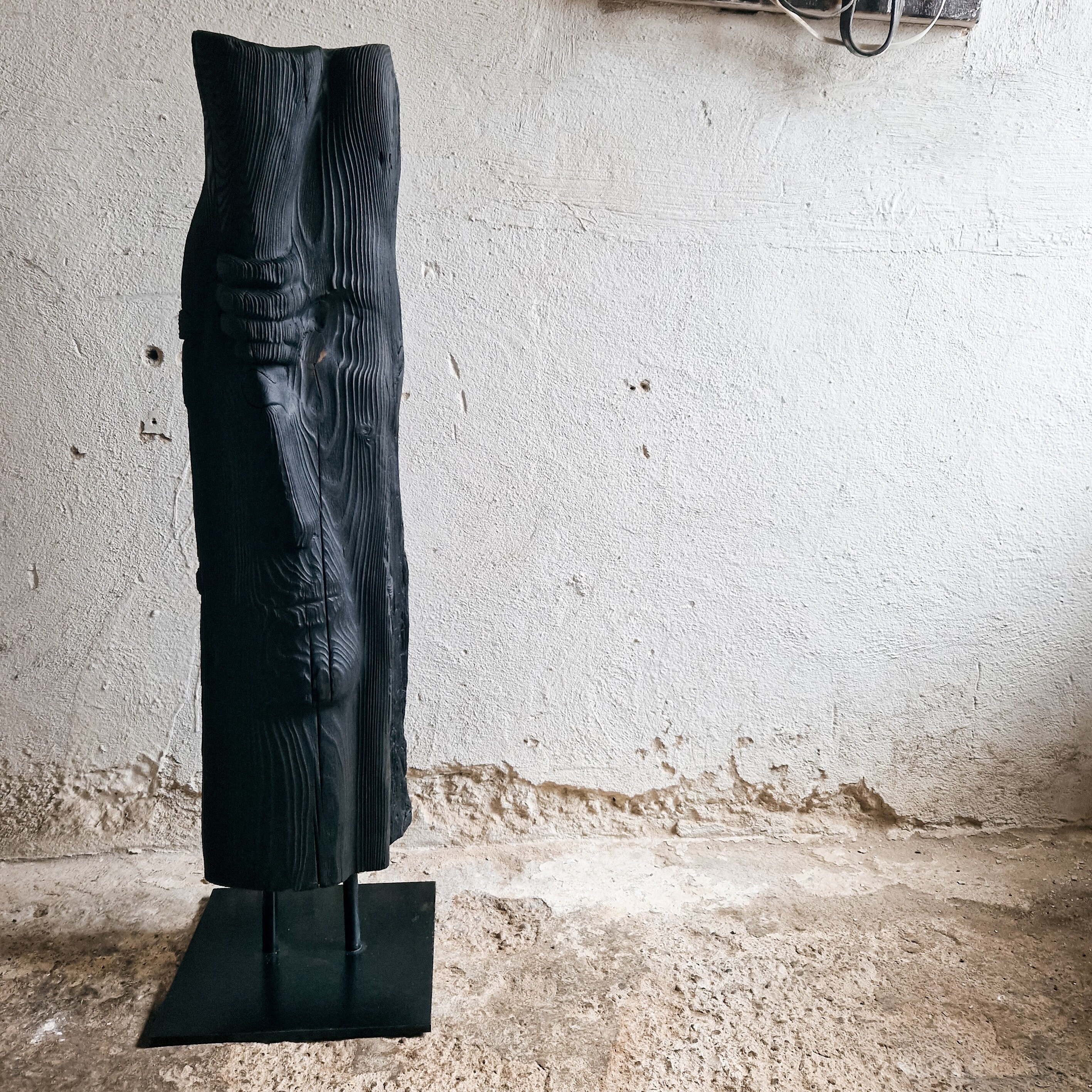 Large Wooden Black Statue, Industrial Face Statue, Dark Home Decor ...