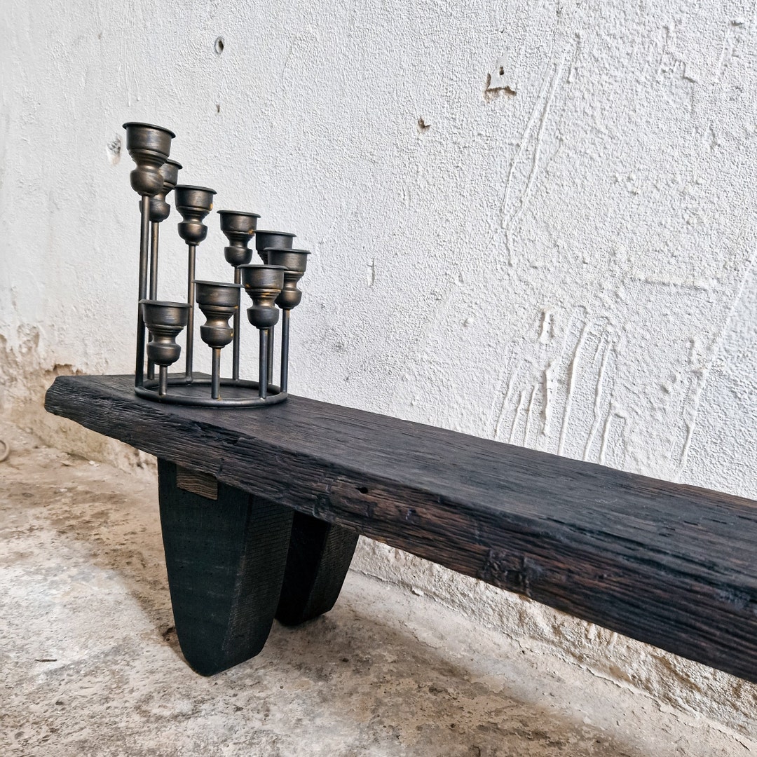 Decorative Wabi Sabi Bench Black Japanese Solid Wood Furniture Low Wood ...