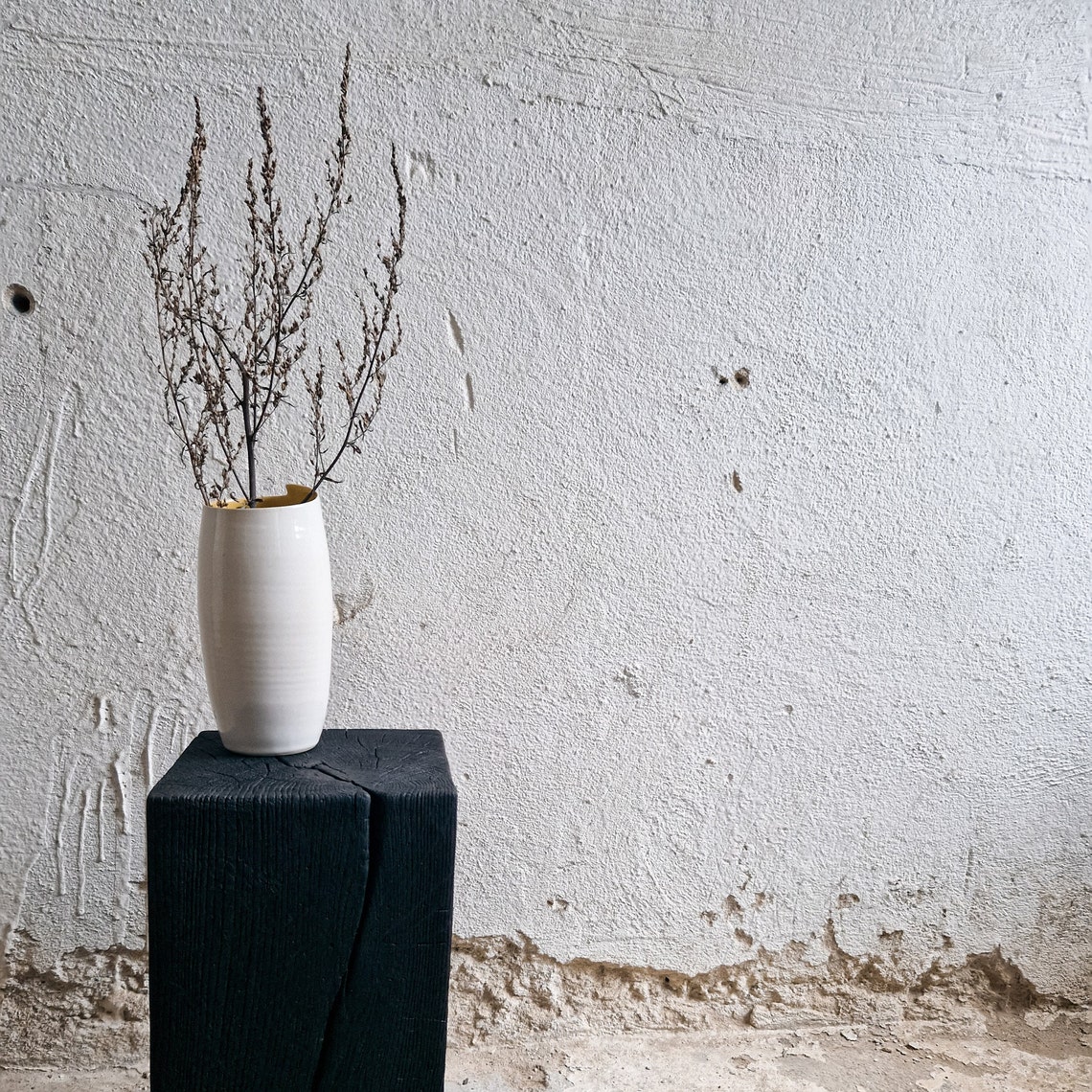 Wood Block Side Table Industrial Wood Cube Table Wabi Sabi Bedside ...