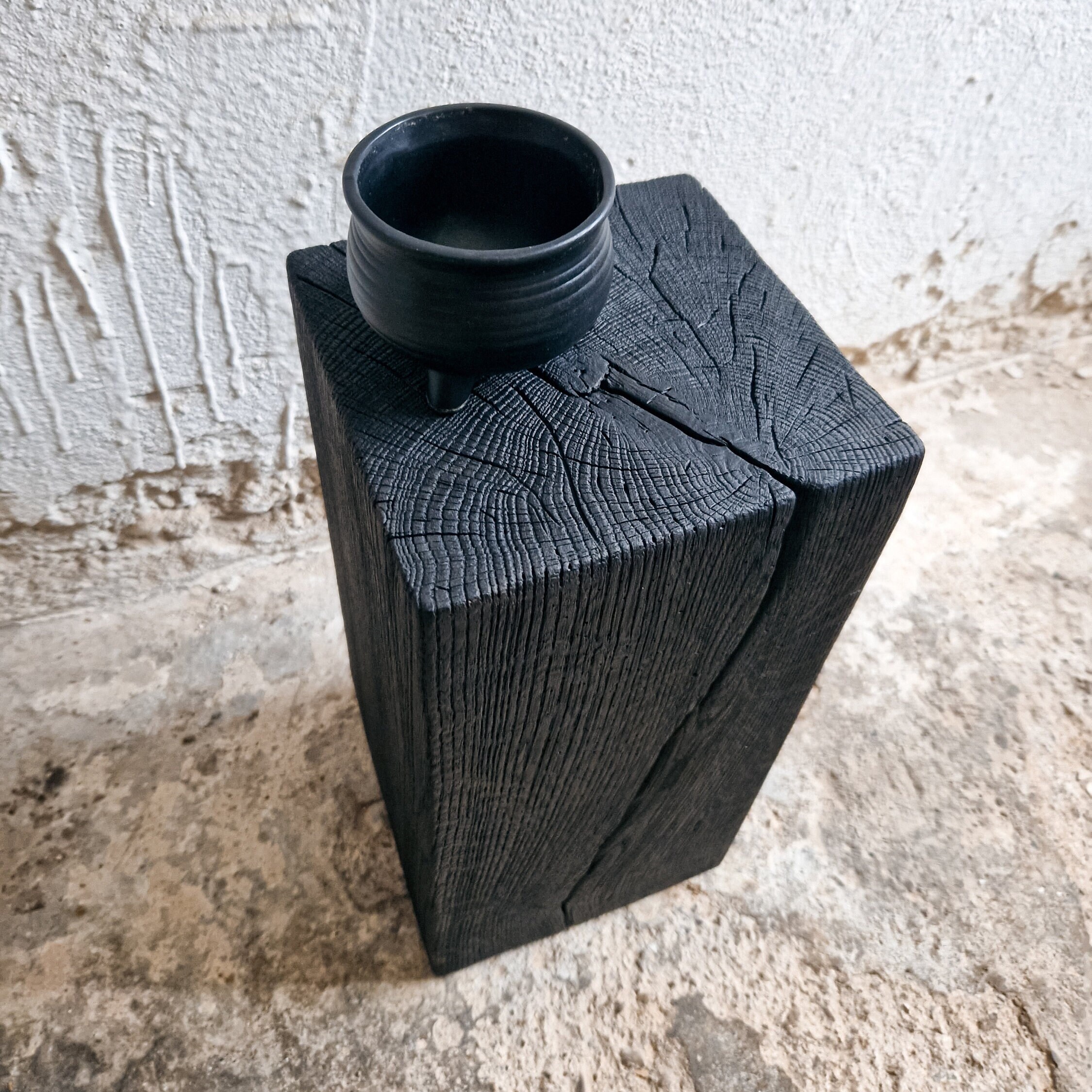 Wood Block Side Table Industrial Wood Cube Table Wabi Sabi Bedside ...