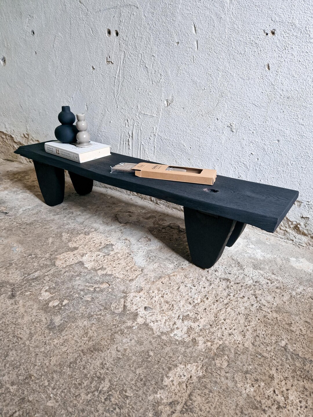 Decorative Wabi Sabi Bench, Black Japanese Bench, Solid Wood Furniture ...
