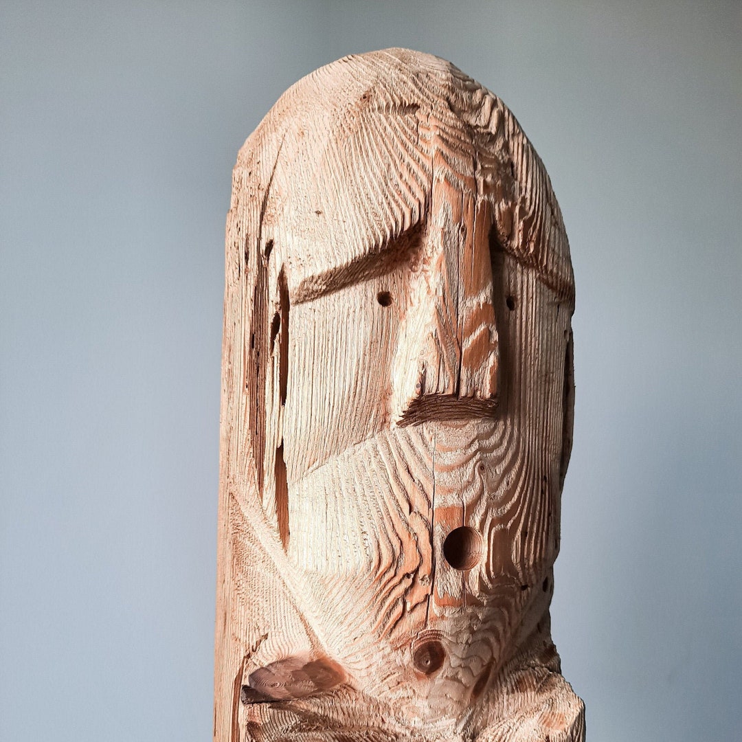 Large Wood Statue, Industrial Wood Carving Floor Lamp, Distressed ...