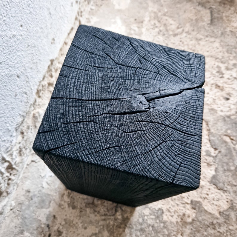 Wood Block Side Table Industrial Wood Cube Table Wabi Sabi Bedside ...