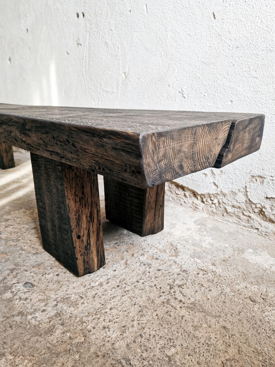 Decorative Wabi Sabi Bench Black Japanese Solid Wood Furniture Low Wood Slab Bench Industrial ...