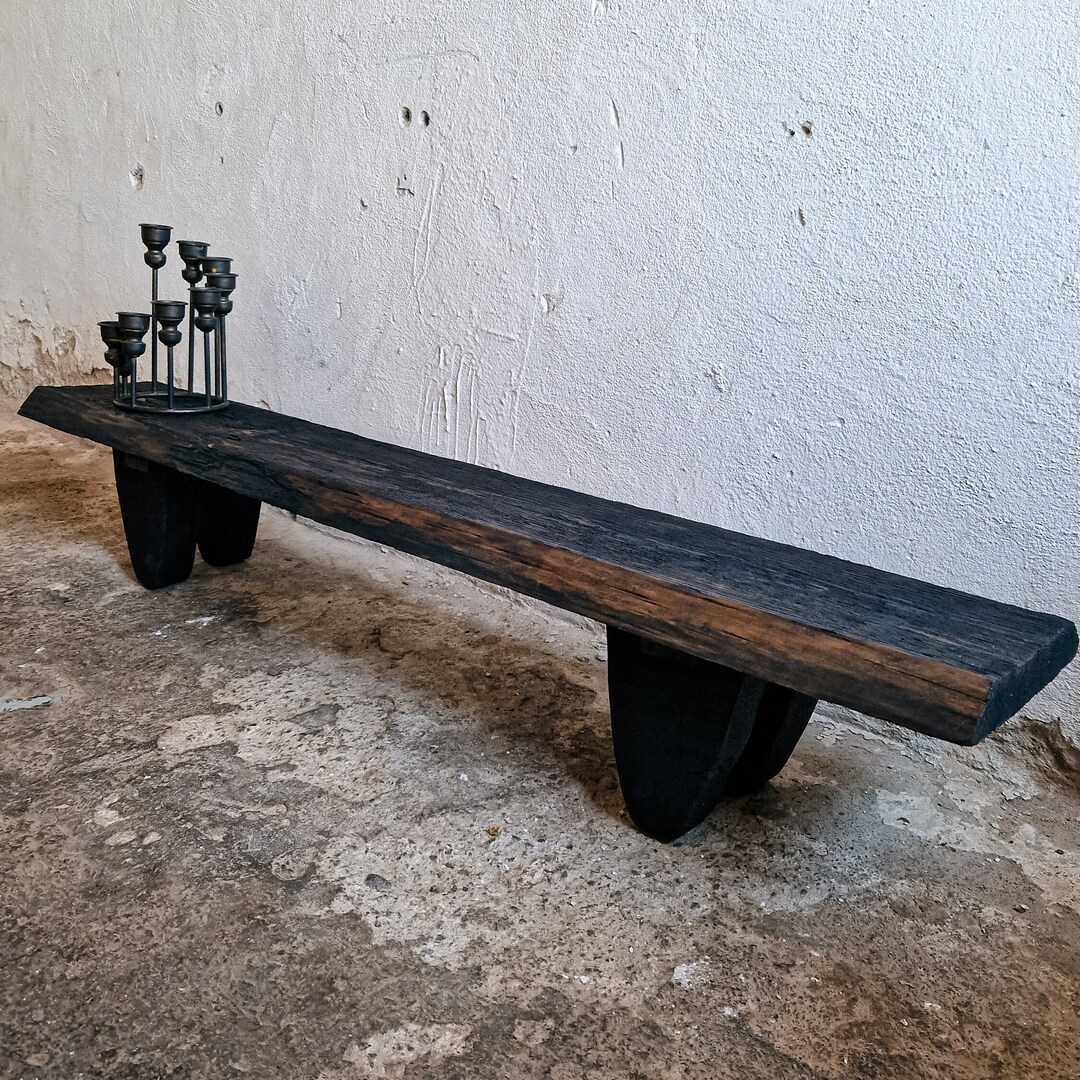 Decorative Wabi Sabi Bench Black Japanese Solid Wood Furniture Low Wood ...