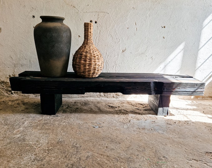 Decorative Wabi Sabi Bench Black Japanese Solid Wood Furniture Low Wood ...
