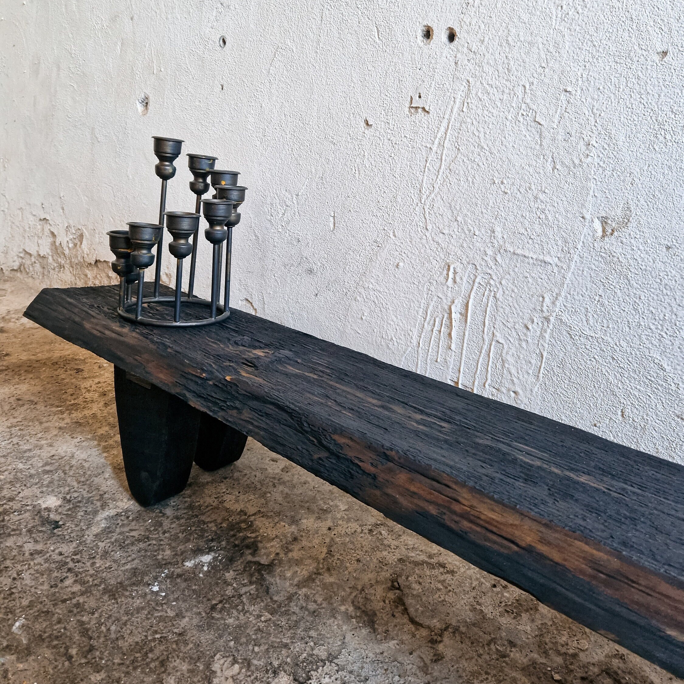 Decorative Wabi Sabi Bench Black Japanese Solid Wood Furniture Low Wood Slab Bench Industrial ...